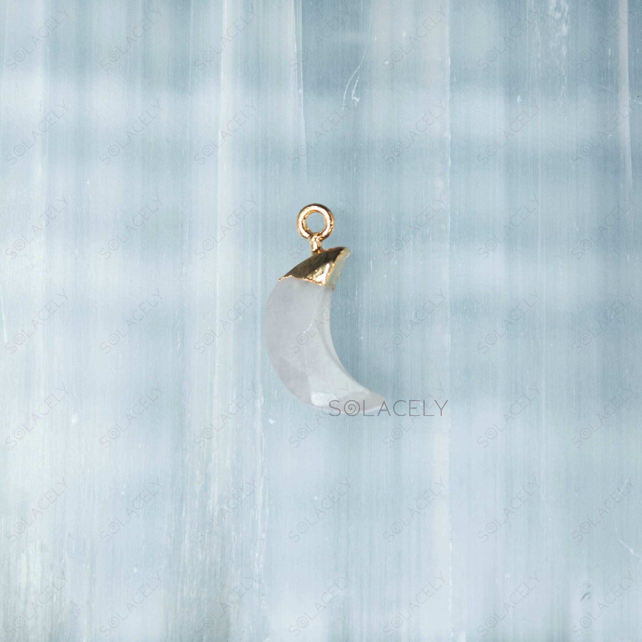 Rose Quartz Moon Shape Electroplated Pendant