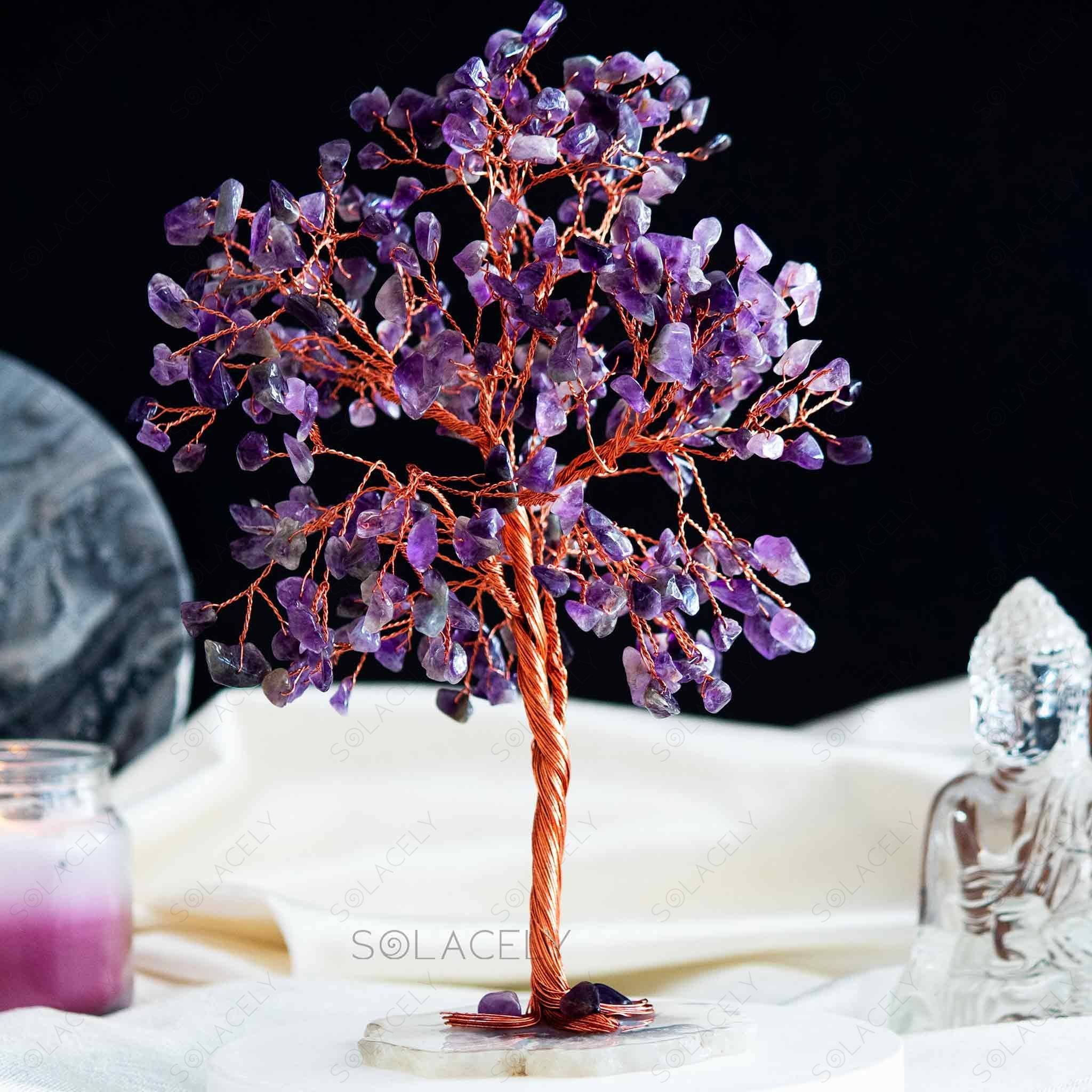 Amethyst Crystal Tree of Life for Peace - Agate Base - Solacely