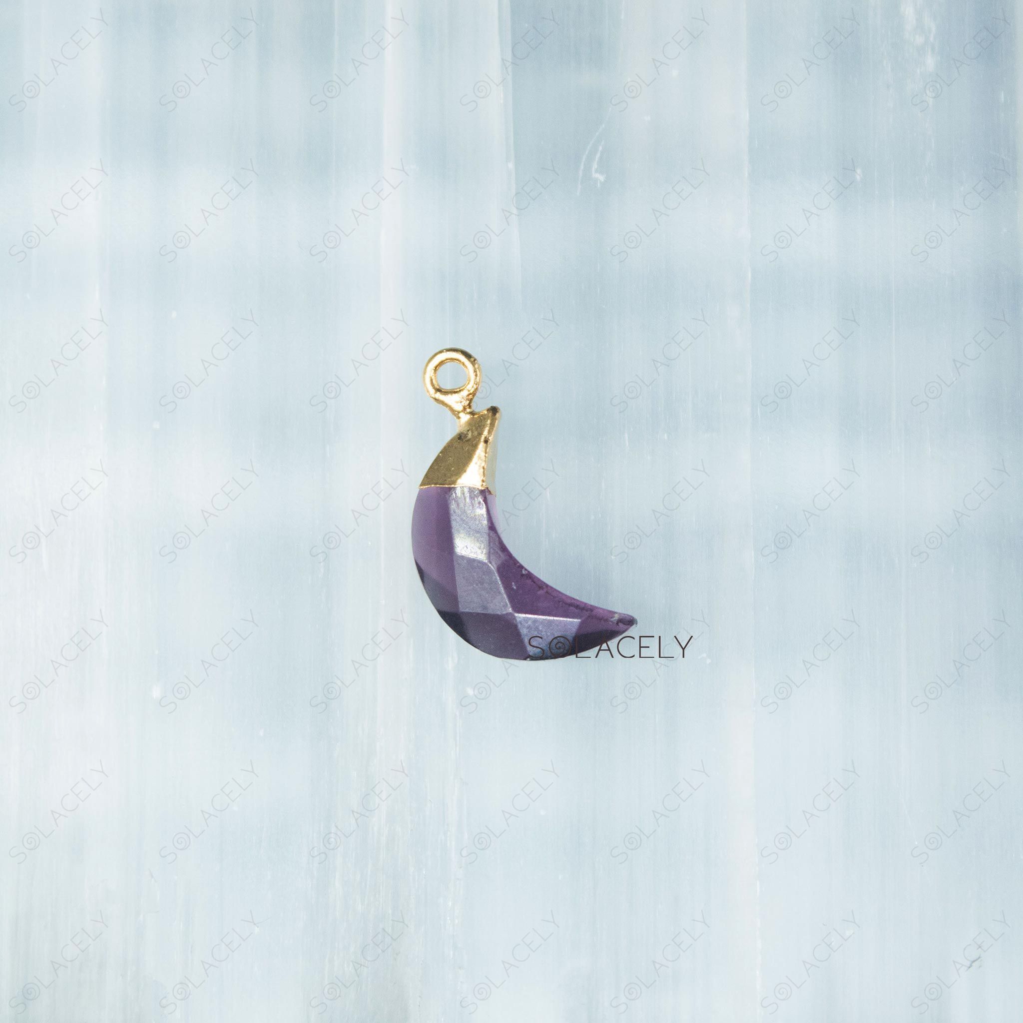 Amethyst Moon Shape Electroplated Pendant