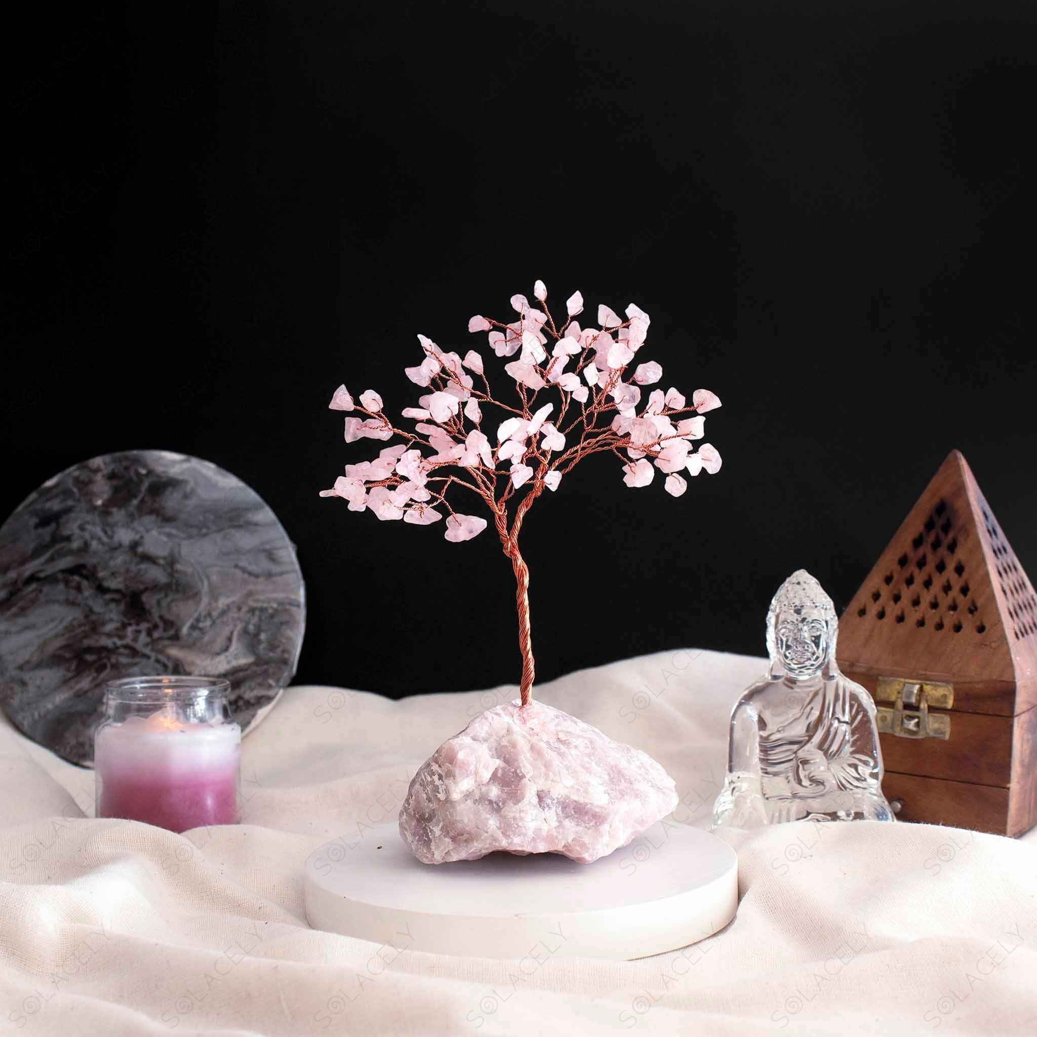 Rose Quartz Crystal Tree With Rose Quartz Base | Solacely