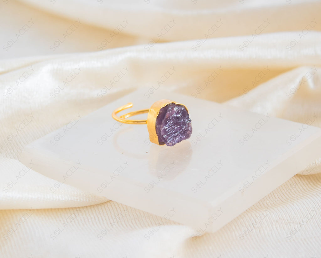 Raw Amethyst Adjustable Ring For Peace, and Harmony