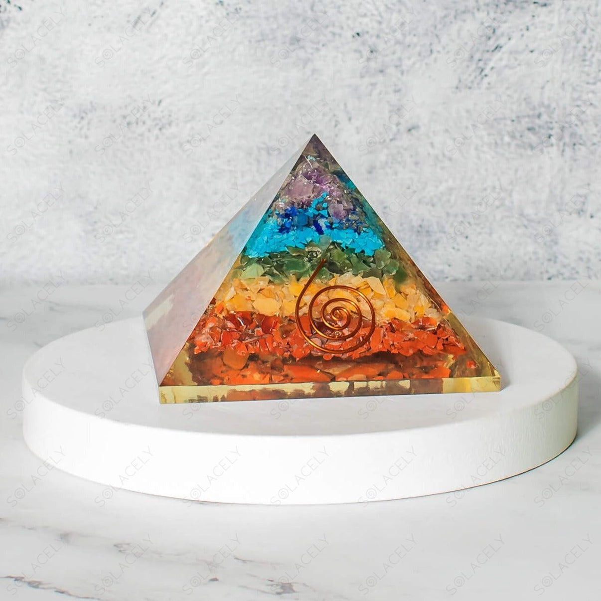 Seven Chakra Orgone Pyramid For Energetic Balance - Solacely