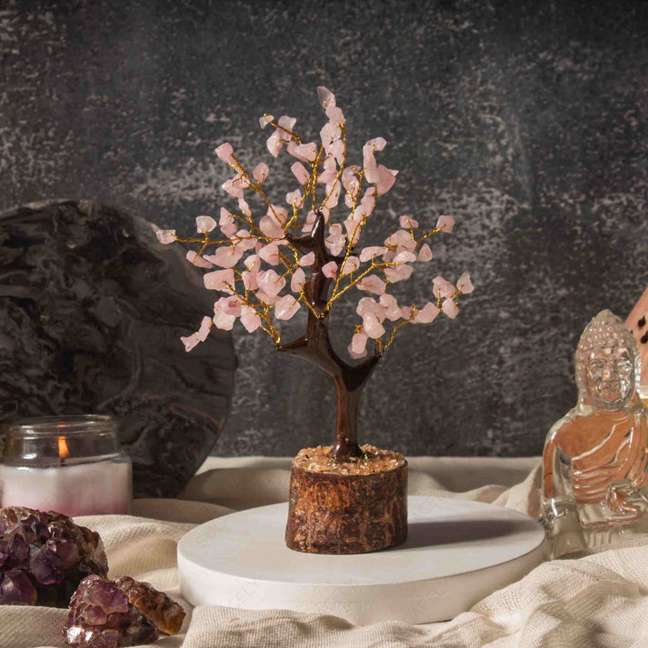 Rose Quartz Crystal Tree with Wooden Base - Solacely